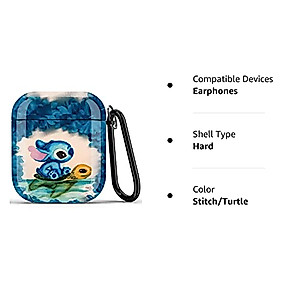 Tortoise Airpods Case, Wonjury Airpod Case Protective Hard Case Cover Portable & Shockproof Women Girls with Keychain for Apple Airpods 2/1 Charging Case (Stitch/Turtle)