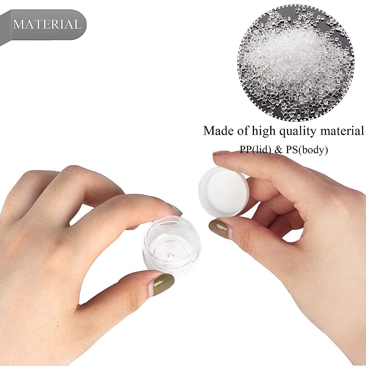 50PCS 5 Gram Sample Containers, 5ml Empty Jars with Lids, Small Cosmetic Containers, Mini Sample Jars with 4PCS Mini Spatulas for Make Up, Oils, Lotion, Powder, Paint, Jewelry, Lip Balms(White Lid)