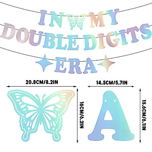 Generic In My Double Digits Era Banner- Iridescent, Happy 10th Birthday Banner, Glitter Popular Double Digits Banne for Girl Boy 10th Birthday Party Decorations Supplies