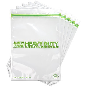 REUSABLE STORAGE BAGS by Smelly Proof, Extra Large HEAVY DUTY 5-mils US-Made, BPA FREE Dishwasher-Safe Ziplock Reusable Freezer Bags Triple Zip CLEAR FLAT XXL 2-Gallon 12" x 16" - 5pk