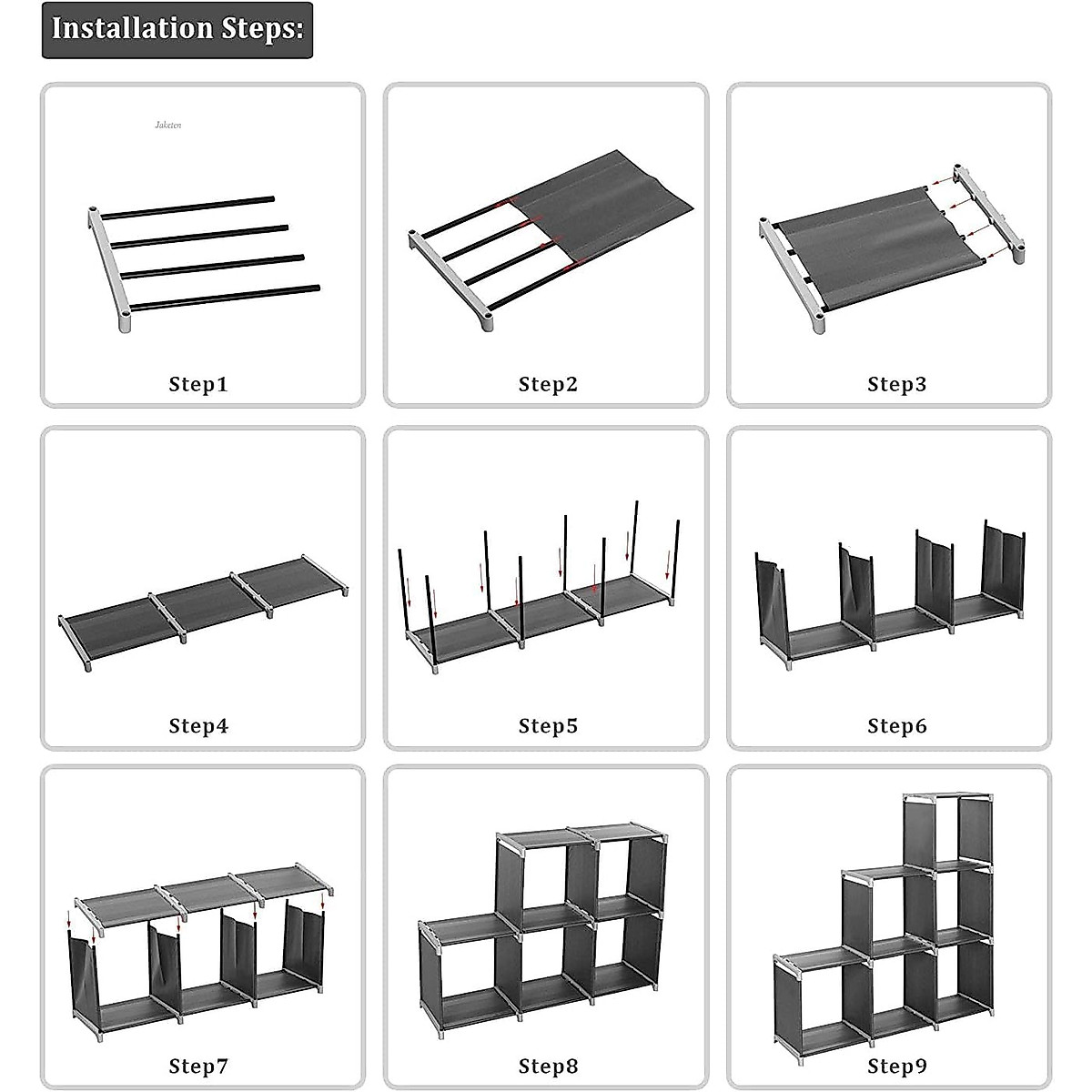 OPPSDECOR 9 Cube Bookshelf DIY Bookcase Adjustable Home Office Book Organizer Shelves Cabinet (Gray)