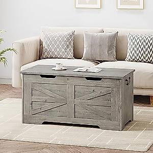 IDEALHOUSE Storage Chest, 39.4" Toy Chest for Boys Girls, Kids Wood Large Toy Box, Storage Bench with Safety Hinge, Farmhouse Storage Trunk for Entryway, Living Room, Bedroom, Playroom, Greige