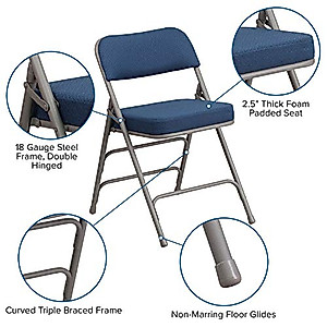 Flash Furniture HERCULES Series Premium Curved Triple Braced & Double Hinged Navy Fabric Metal Folding Chair