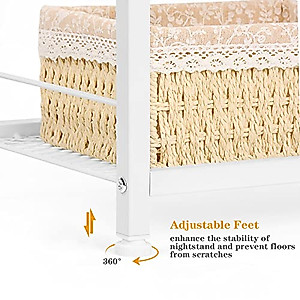 White Nightstand with Charging Station 3 Tier Small End Table with Storage Shelf Modern Farmhouse Bed Side Table with USB Ports and Outlets for Small Space Living Room Bedroom