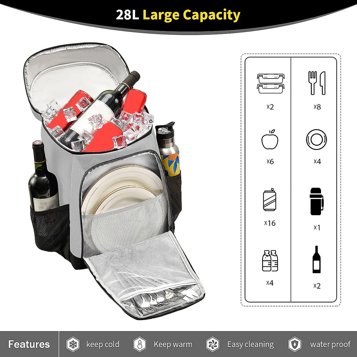 Elephant Owl Feather Cooler Backpack Insulated Leak Proof Lunch Backpack 36 Cans Portable Cooler for Beach Shopping Picnic Camping Hiking Park Trips