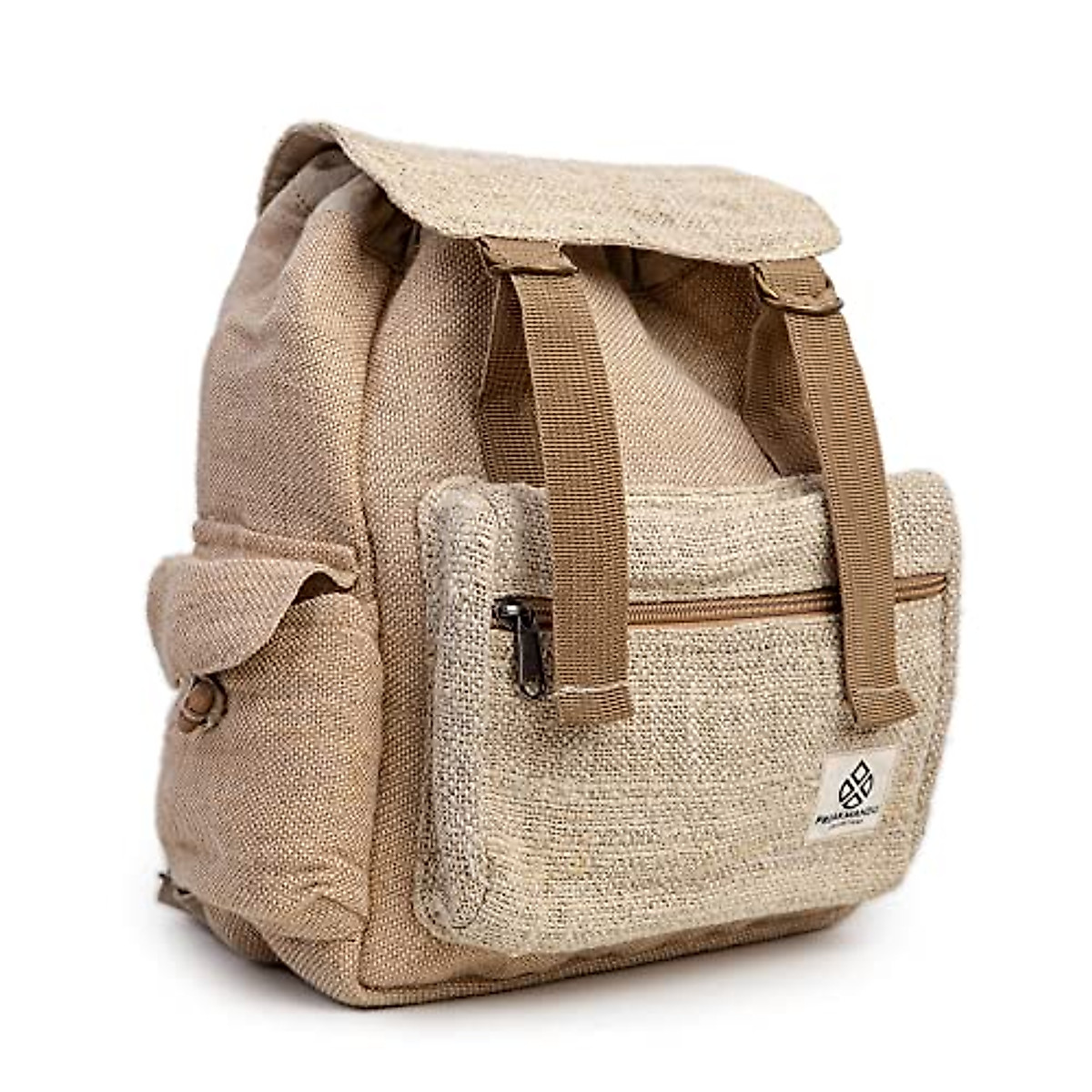 Mini Hemp Backpack Cute Functional - Eco Friendly Unisex Rustic Bag Durable by Freakmandu White/Beige