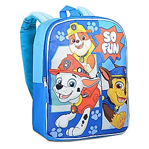 Nick Shop Paw Patrol School Backpack For Kids, Boys ~ 3 Pc Supplies Bundle With 15 Inch Bag, 300 Stickers and Door Hanger (Paw Travel Bag), backpack)