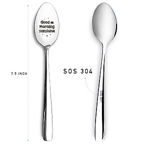Good Morning Sunshine Spoon Engraved Funny Gift for Women Men Kids Friends, Ice Cream Tea Coffee Cereal Lover Spoon Best Thanksgiving Christmas Birthday Gifts