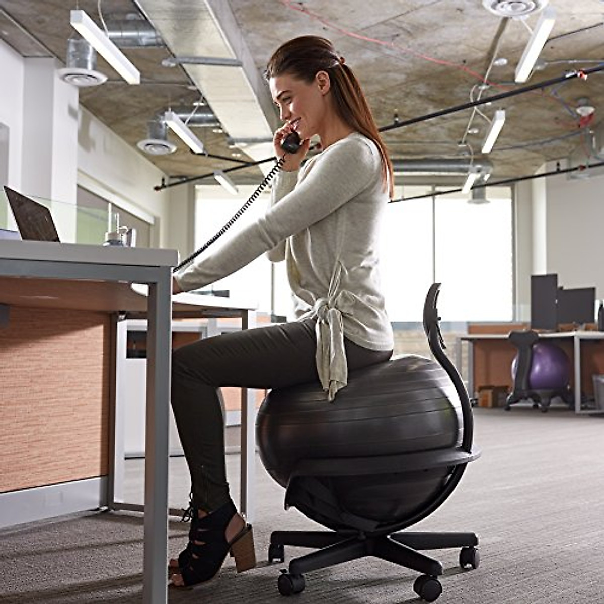 Gaiam Ultimate Balance Ball Chair with Swivel Base - Premium Exercise Stability Yoga Ball Ergonomic Chair for Home and Office Desk - Air Pump, Exercise Guide