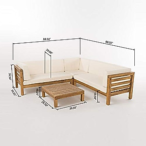 Christopher Knight Home Oana Outdoor Wooden Sectional Set with Cushions, 4-Pcs Set, Teak Finish / Beige