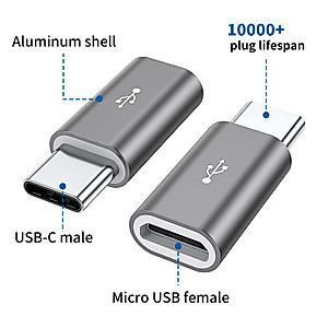 QianLink Micro USB to USB C Adapter,8-Pack Aluminum USB Type C Adapter Convert Connector Compatible with Samsung Galaxy S10 S9 S8 Plus Note 9 8, LG V40 V35 V30 V20 G7 G6,Pixel 2 XL,Moto Z2 Z3(Gray)