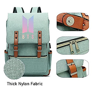 WGEEEY Kpop BTS School Backpack Merchandise, BTS Book Bag Casual Backpack for Army Gifts Green