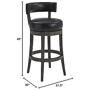 Armen Living Corbin 30" Bar Height Swivel Onyx Faux Leather and American Grey Wood Bar Stool