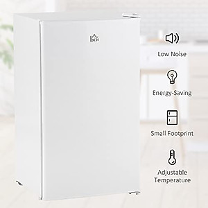 HOMCOM Mini Fridge with Freezer, 3.2 Cu.Ft Compact Refrigerator with Adjustable Shelf, Mechanical Thermostat and Reversible Door for Bedroom, Dorm, White