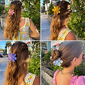 Flower Hair Claw Clips 8PCS Big Cute Hair Clips Large Jaw Clips for Women Girls Thick Hair Large Daisy Clips Matte Claw Clips Non Slip Strong Hold 8 Colors