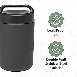 Goodful Vacuum Sealed Insulated Food Jar with Handle Lid, Stainless Steel Thermos, Lunch Container, 16 Oz, Gray