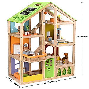 All Seasons Kids Wooden Dollhouse by Hape | Award Winning 3 Story Dolls House Toy with Furniture, Accessories, Movable Stairs and Reversible Season Theme L: 23.6, W: 11.8, H: 28.9 inch