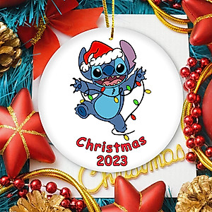Cosershow Christmas Ornaments 2023 Lilo Stitch Christmas Ornaments 2023 Double-Side Printed Baby Christmas Ornament Gifts for Kids Fans Cute Cartoon Xmas Tree Decorations for Boys Girls