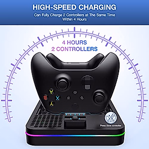 Cooling Charging Stand for Xbox Series X/S with 2 Headset Stand, Luckit Vertical Dual Controller Charger Station Dock Accessories with Cooling Fan, Fast Charging Station with 3 HUB USB Ports