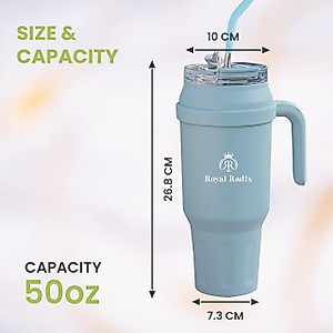 Royal Radix 50 oz Tumbler with Handle, 2 in1 Straw and Lid, Stainless Steel,Traveling Mug, maintain Cold for 24 Hours Hot 12H, Leakproof and Dishwasher Safe