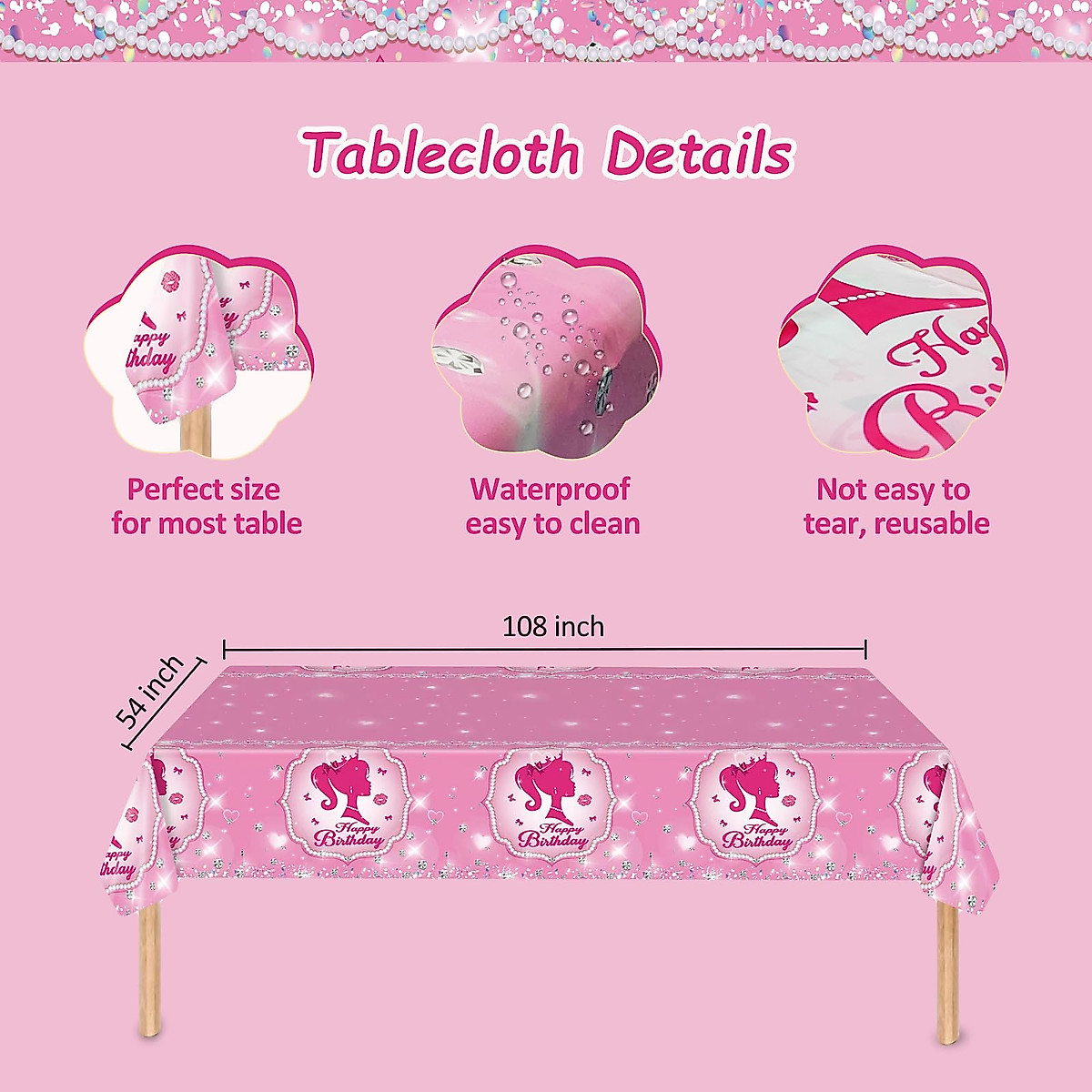 Aoerfes Girl Party Plates for Princess Pink Party Decoration, Serves 24 Guests Plates and Napkins Cup Tablecloth Dinnerware for Princess Doll Theme Girl Birthday Party Tableware