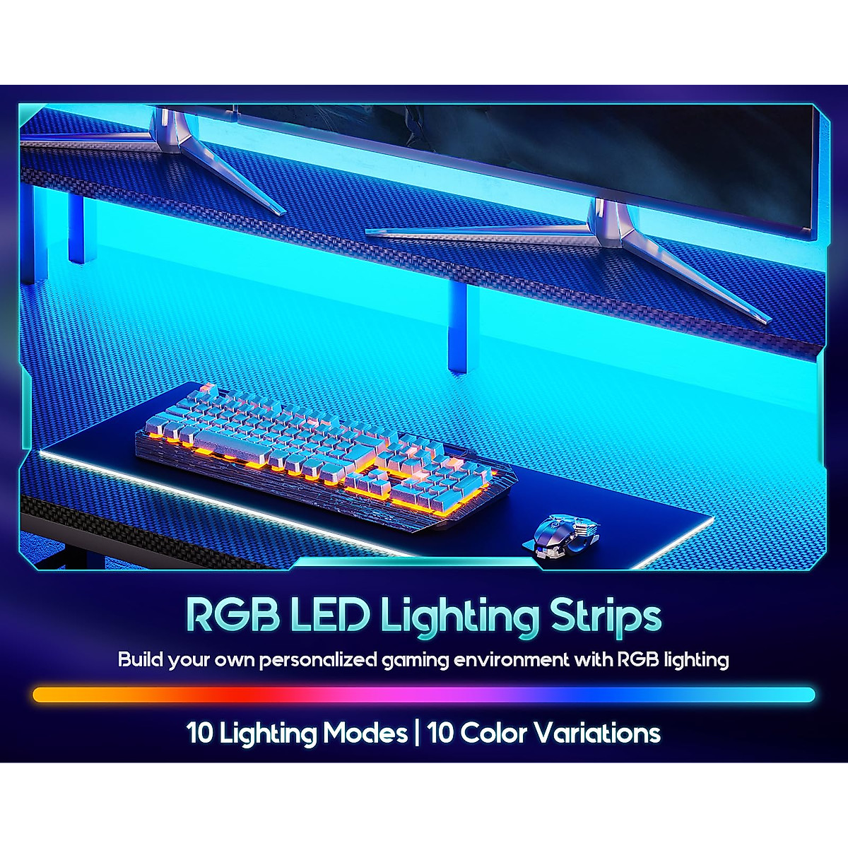 AODK 57 Inch L Shaped Gaming Computer Desk with USB Charging Ports & Power Outlets, Home Office Writing Corner Desk with Drawers and Monitor Stand, Study Table with LED Lighting, Carbon Black