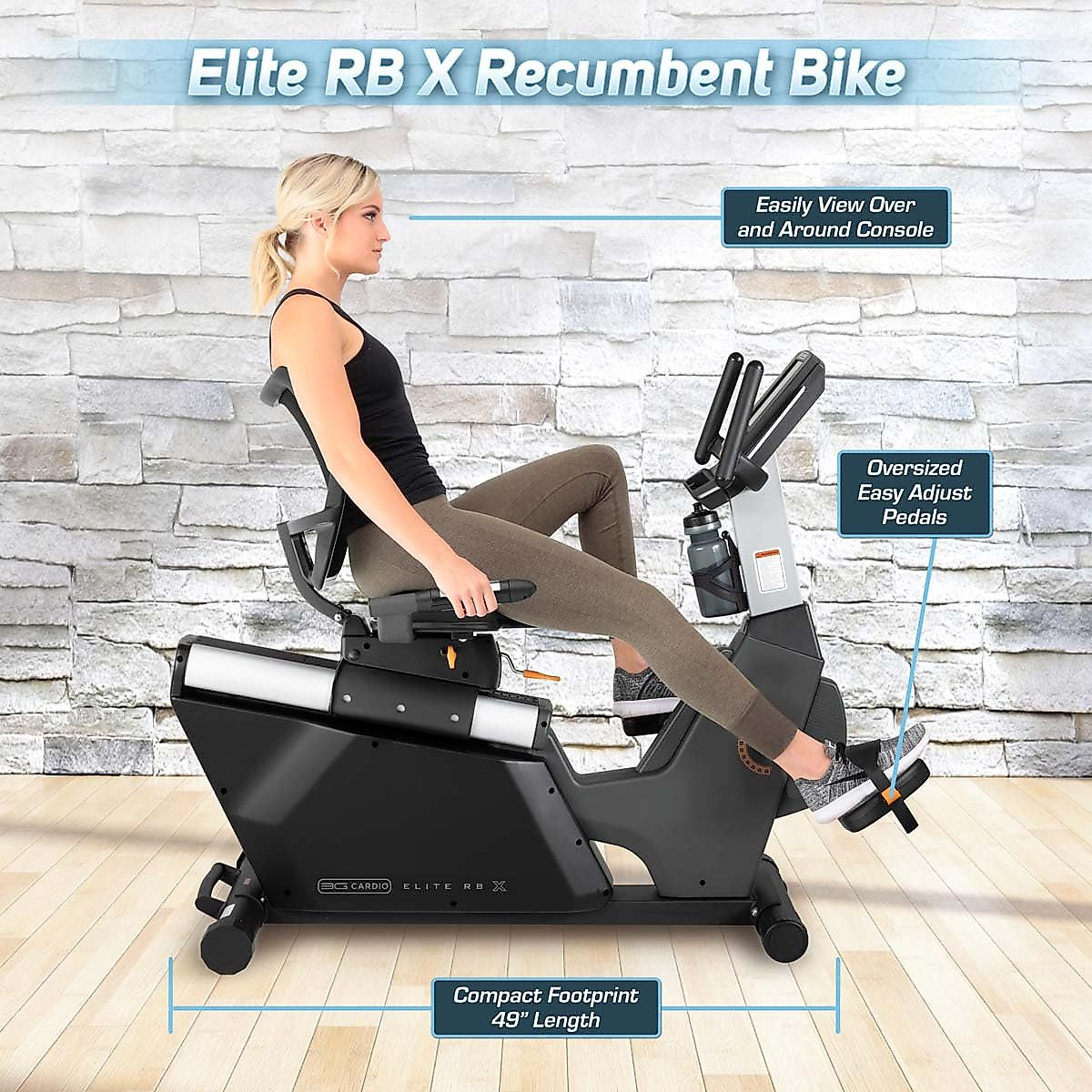 3G Cardio Elite RB X Recumbent Exercise Bike - FreeSync FTMS Bluetooth Smart App Connectivity - Compact 49" (L) - Oversized Soft 4-Way Adj. Seat - 350 lb Cap. - Low Step-Thru Design - Commercial Grade