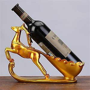 CdyBox Wine Rack Deer Ornaments Single Bottle Holder Stand Wine Cabinet Resin for Living Room Home Décor Gifts (Gold)
