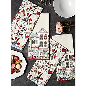 DII I Love Paris Collection Kitchen, Dishtowel Set, 18x28, Eiffel Tower, 4 Piece