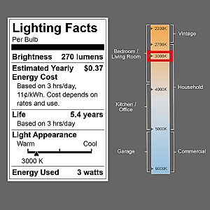 J.LUMI BPC4503 A15 LED Bulb 3W, 3000K Warm White, A15/G45 Small Bulbs, E26 Base, NOT Dimmable (4 Count)