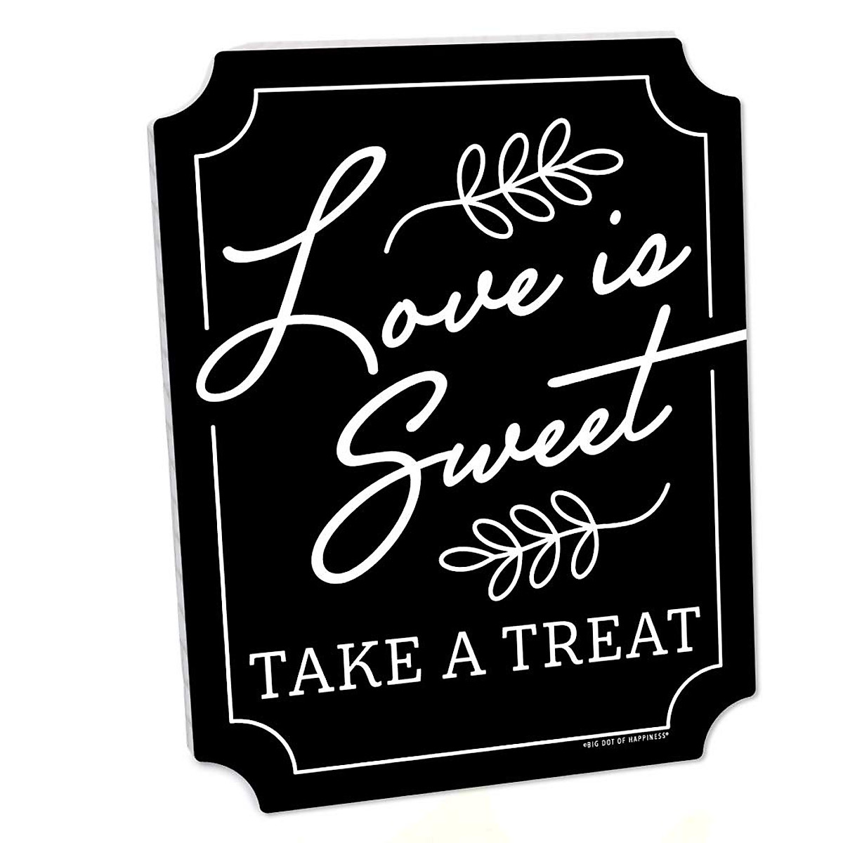 Big Dot of Happiness Black Love is Sweet Sign - Wedding Cake and Dessert Table Decorations - Printed on Sturdy Plastic Material - 10.5 x 13.75 inches - Sign with Stand - 1 Piece