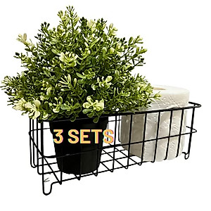 WAIMIU Metal Wire Storage Basket Bin 3 Set, Toilet Paper Holder, Coffee Pod Cups Mail Letter Towel Shampoo Basket, Toilet Tank Tray, Industrial Decor Box, for Countertop Cabinet Laundry Kitchen- Black