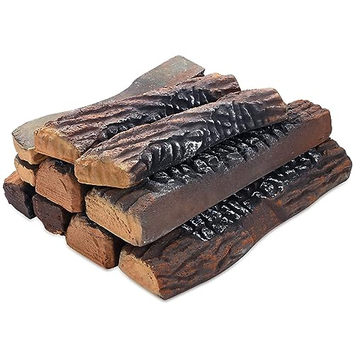 YAZEKY 10 PC Ceramic Fireplace Gas Log for Indoor Ventless/Vented, Gas Inserts, Propane, Gel, Ethanol, Electric or Outdoor Fireplaces and Fire Pits, Log Simulation Charcoal Clean Decoration