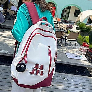 Kawaii Backpack Aesthetic Backpack Backpacks with Cute Pendant, Adorable Shoulder Bag (Red White)
