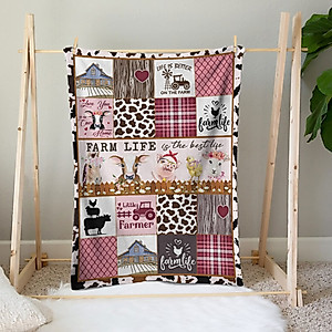 MUCHNEE New Baby Blankets for Girls, Farm Animals Baby Blankets for Kids, Newborn Baby Parents Gift, Baby Girl Blanket 40x30in, Cute Cow Blanket for Nursery Décor, Baby Birthday Gifts