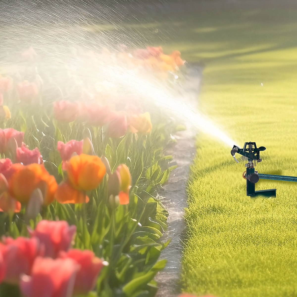 Hourleey 2 Pack Impact Sprinklers for Yard, Adjustable Pulsating Water Sprinkler Head on Step Spike, Zinc Alloy Lawn Sprinkler for 360 Degree Large Area Patio Garden Irrigation