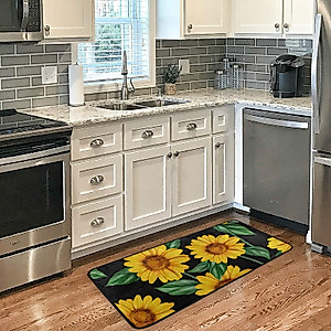Sunflower Kitchen Rug Black Design Door Mat Bath Rug Home Decor Floor Mat Non-Slip Carpet for Kitchen Living Bedroom 39 x 20 Inch