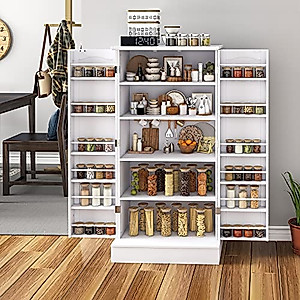 Jehiatek 47” Kitchen Pantry Cabinet, White Freestanding Buffet Cupboards Sideboard with Doors & Adjustable Shelves, Kitchen Pantry Storage Cabinet for Kitchen, Living Room and Dinning Room