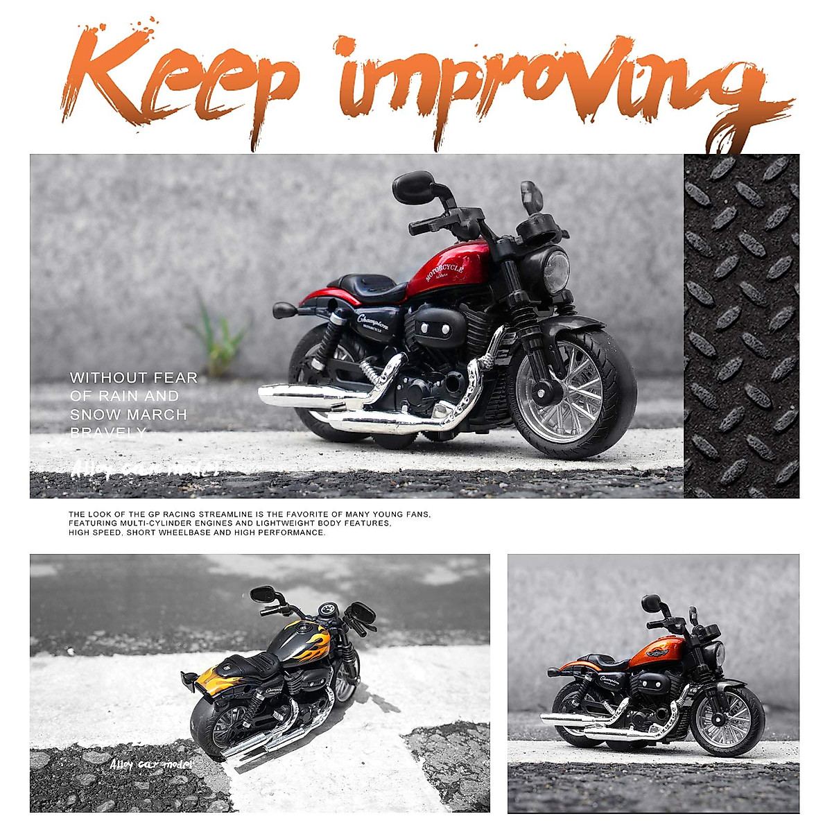 MING YING 66 Mini Toy Motorcycle - Pull Back Toy Cars with Sound and Light Toy,Toy Motorcycles for Toddlers,Motorcycle Toys for Boys Age 3-9 (Orange)