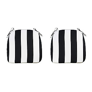 FBTS Prime Outdoor Seat Cushions Set of 2 Patio Chair Cushions with Ties 16x17 Inch Black Stripe U-Shape Chair Pads for Outdoor Patio Furniture Garden Home Office
