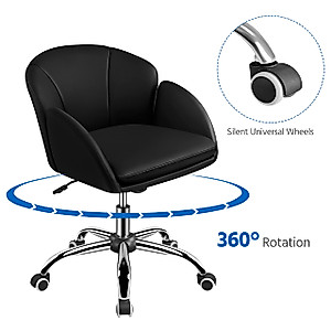 Yaheetech Cute Petal Desk Chair Home Office Chair Swivel Leather Desk Chair Makeup Vanity Chair with Armrests for Bedroom Modern Computer Rolling Chair for Women Black
