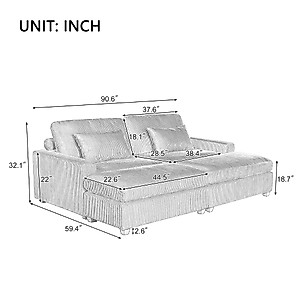 Tmsan 90.6" Modular Sectional Sofa, Corduroy Cloud Loveseat Sofa Sleeper Couch Bed, Comfy Deep Seat Double Chaise Couch Set with 2 Ottomans & 2 Pillows for Living Room Apartment Office