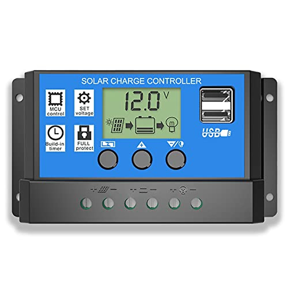 Solar Charge Controller, Lpluziyyds 30A Solar Panel Controller 12V/24V PWM Auto Parameter Adjustable LCD Display Solar Panel Battery Regulator with Dual USB Port