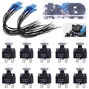 Keadic 20Pcs 20A Push Button Circuit Breaker with Manual Reset Assorted Set AC125-250V 32VDC Thermal Circuit Breaker with 19cm Wire Leads, Female Spade Terminals and Waterproof Button Transparent Cap
