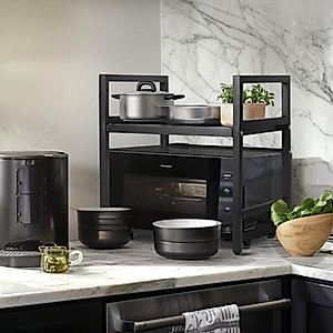 pelreame Microwave Rack,with Hook Expandable Small Microwave Stand,Kitchen Countertop Utensils and Cutlery Organizer,Microwave Stand Countertop,Kitchen Microwave Stand with Storage Space Savers…