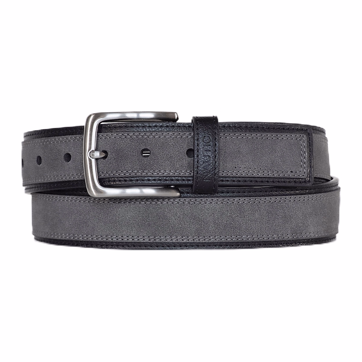 Nautica Mens Bold Fashion And Dress Leather With Metal Buckle Belt, Casual Overlay - Grey, 34 Inch US
