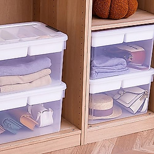 Citylife 32 QT Plastic Storage Bins with Removable Tray Large Stackable Storage Containers for Organizing Craft Storage and Storage Craft, Clothes, Files, Office Supplies, 4 Packs