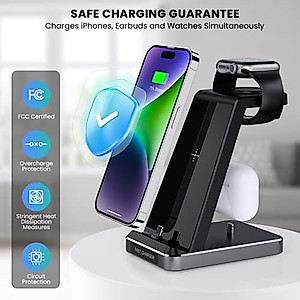 Charging Station for Multiple Devices Apple - 3 in 1 Fast Charging Station Dock for iPhone 14 Pro Max/13/12/11/X/8 Plus, Fast Wireless Charger Desk Stand for Apple iWatch 7/6/5/SE/4/3/2 with Adapter