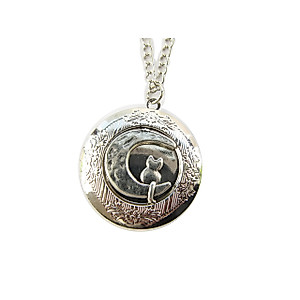 Cat and Moon Locket Necklace - Moon Cat Charm - Cat Locket- Cat Lovers Gift - Moon Locket - Cat Sitting on The Moon - Cute Jewellery