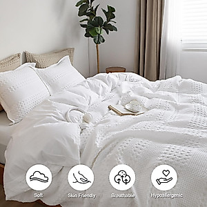 PHF 100% Cotton Waffle Duvet Cover Queen Size, Soft Breathable Cotton Bedding Duvet Cover Set for All Season, Waffle Weave Textured for Aesthetic Luxury Home Decor, 2 Pillow Shams, 90"x90", White